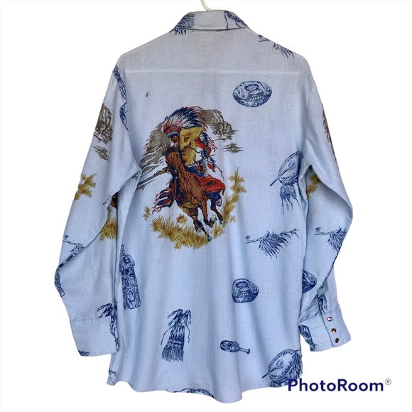 Roper | Shirts | Vtg Roper By Pmc Indian Warbonnet Blue Western Shirt ...